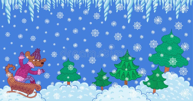 Dog on a sledge card stock vector. Illustration of decoration - 165372370