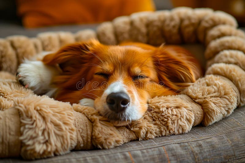 A Dog Sleeping in a Bed on a Couch Stock Image - Image of brown ...