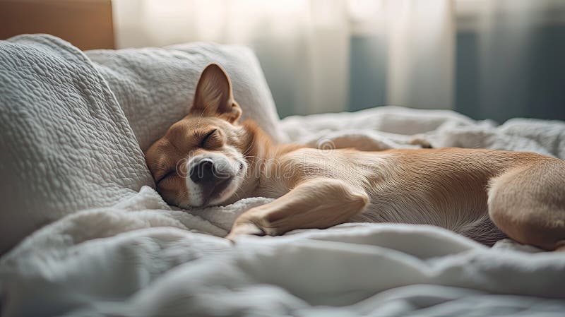 The Dog is Sleeping in the Bed. Selective Focus Stock Image - Image of ...