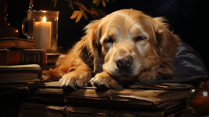 Dog Sleeping in Her Notebook after Studying. Generative Ai Stock ...