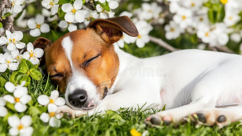 Dog Sleeping Peacefully Spring Flowers Garden Stock Photos - Free ...