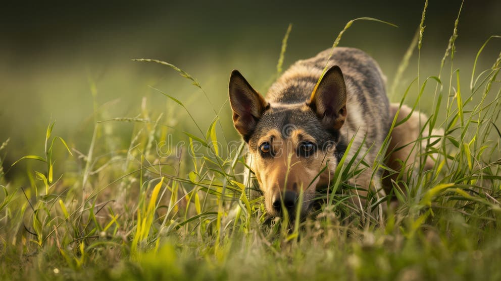 A Dog is Sniffing the Grass in a Field, AI Stock Image - Image of field ...