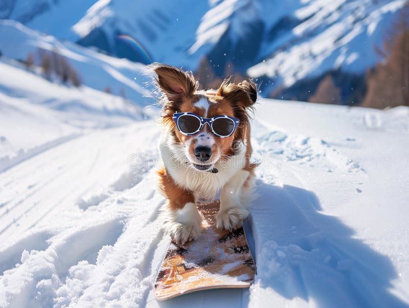 The Dog is Snowboarding. Artificial Intelligence. Stock Photo - Image ...