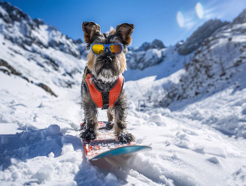 The Dog is Snowboarding. Artificial Intelligence. Stock Image - Image ...