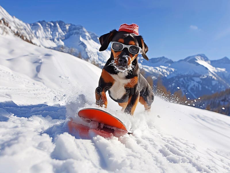 The Dog is Snowboarding. Artificial Intelligence. Stock Illustration ...
