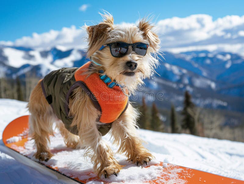 The Dog is Snowboarding. Artificial Intelligence. Stock Photo - Image ...