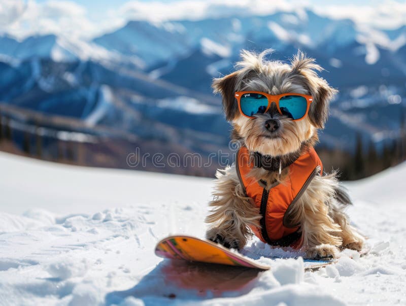 The Dog is Snowboarding. Artificial Intelligence. Stock Image - Image ...