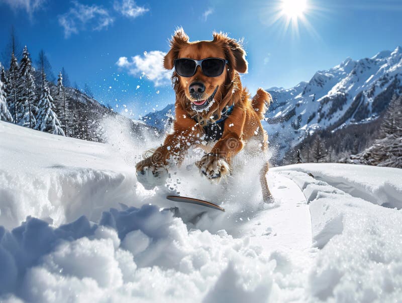 The Dog is Snowboarding. Artificial Intelligence. Stock Image - Image ...