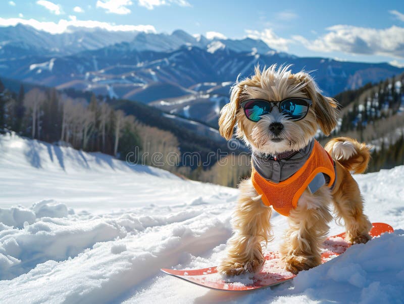 The Dog is Snowboarding. Artificial Intelligence. Stock Photo - Image ...