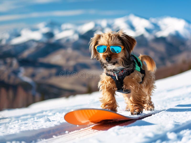 The Dog is Snowboarding. Artificial Intelligence. Stock Image - Image ...