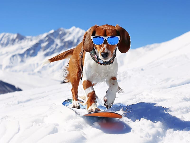 The Dog is Snowboarding. Artificial Intelligence. Stock Image - Image ...