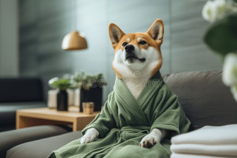 Dog in Soft Terry Robe Relaxing in Pet Spa Stock Illustration ...