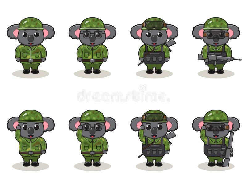 Vector Illustration of Koala Soldier Set Stock Vector - Illustration of ...