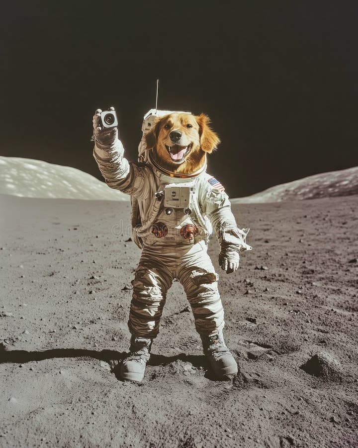 A Dog in Space Gear Takes a Selfie on the Lunar Surface with Advanced ...