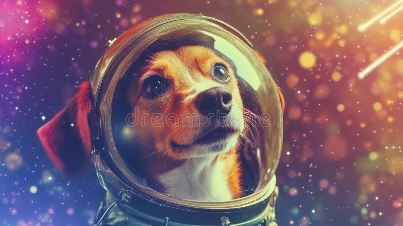Dog in Space Helmet Surrounded by Colorful Cosmic Background Concept ...