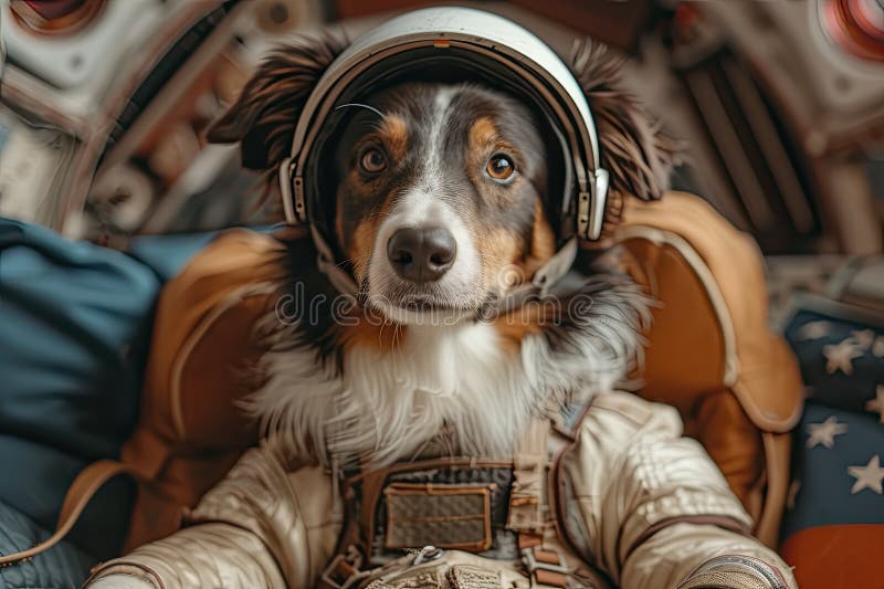 Dog in Space. a Pet Dressed in a Spacesuit and a Protective Helmet of ...