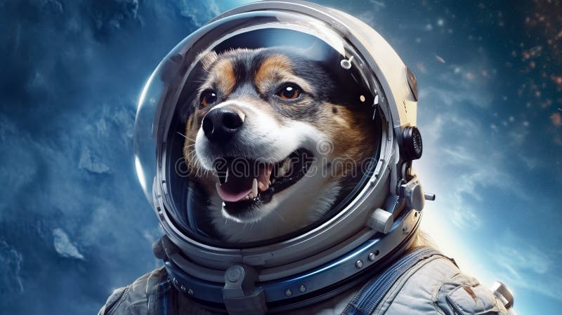A Dog in a Spacesuit in Outer Space. Stock Illustration - Illustration ...