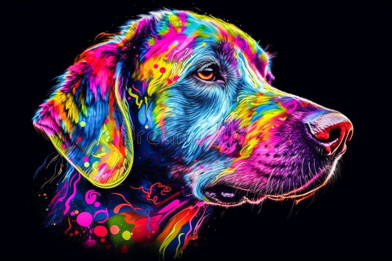 Dog with splash colors stock illustration. Illustration of psychedelic ...