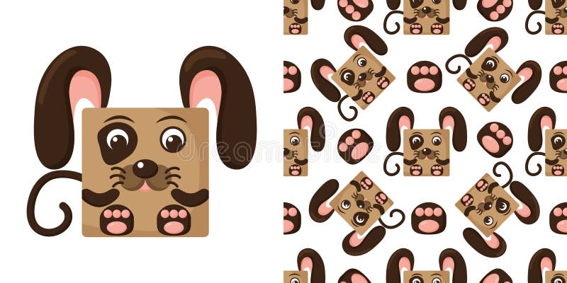 Dog Square Face Seamless Pattern. Vector Illustration. Stock Vector ...
