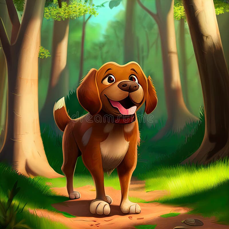 A Dog Standing on a Dirt Path in a Forest with Trees and Grass on ...