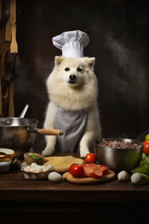 Dog Standing in Front of Table with Pot and Pan on it. Generative AI ...