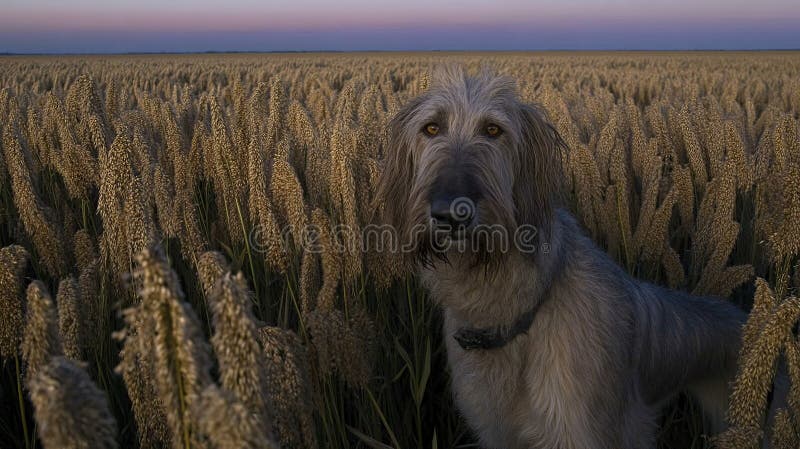 Dog Standing in Millet Field at Sunset Stock Image - Image of horizon ...