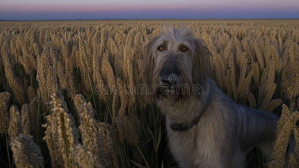 Dog Standing in Millet Field at Sunset Stock Image - Image of horizon ...