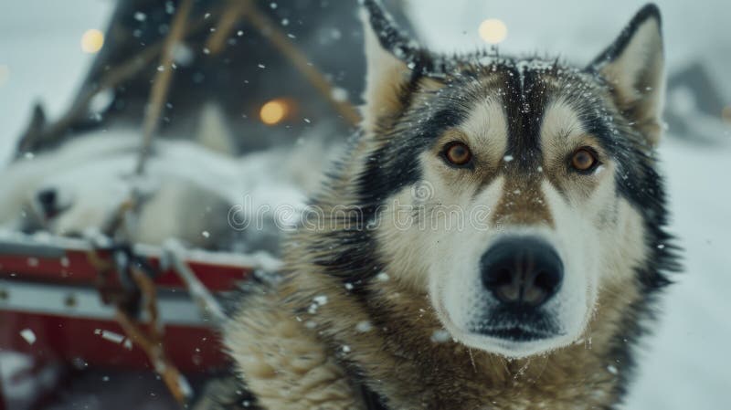 Dog is Standing in a Sled with a Red Sled Stock Image - Image of cute ...
