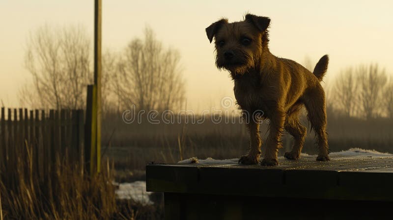 Dog Standing Sunset Rural Fence Winter Stock Image - Image of furry ...