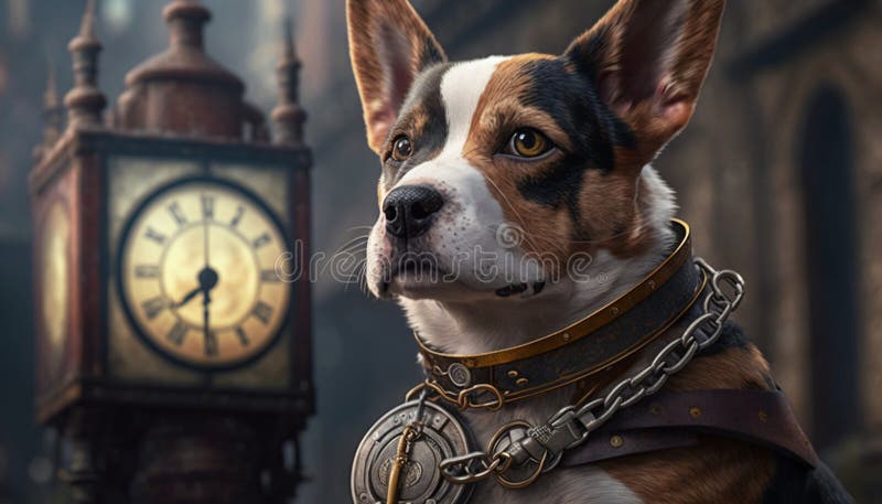 Dog with a Steampunk Watch Lanyard Ai Generative Stock Illustration ...