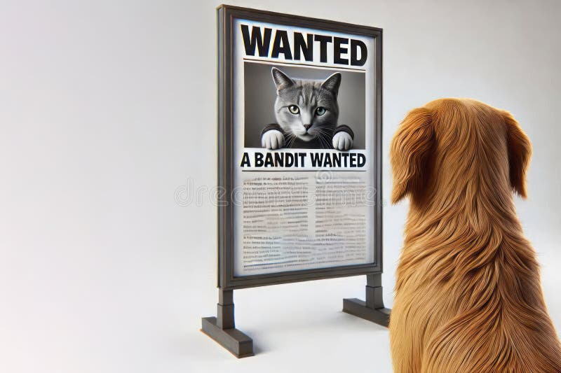 The Dog is Studying the Wanted Cat Ad. Space for Text. Stock Image ...