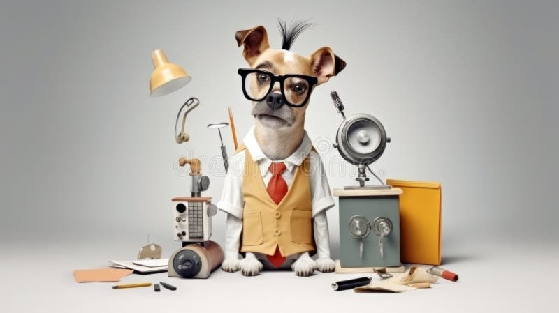 A Dog in a Suit and Tie Sitting Next To a Bunch of Objects, AI Stock ...