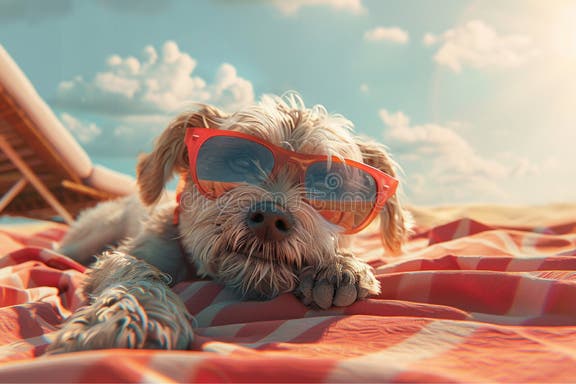 Dog Sunbathing in Beach Bed Stock Illustration - Illustration of funny ...