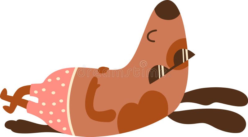 Dog in Sunglasses Sunbathing on the Beach. Vacation Concept by the Sea ...