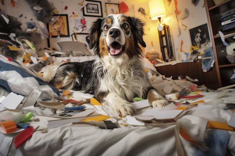 Playful Dog Amidst Bedroom Chaos Stock Image - Image of shredded, room ... Playful Dog Amidst Bedroom Chaos Stock Image - Image of shredded, room ...