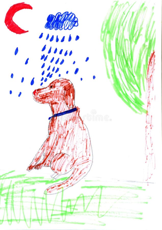 Dog Sweat Rain Children Drawing Stock Illustration - Illustration of ...