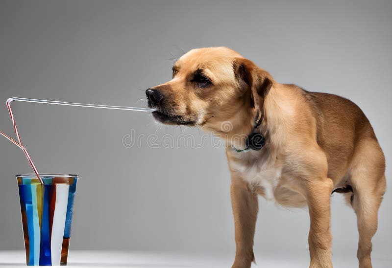 A Dog Taking a Drink from a Straw Stock Illustration - Illustration of ...