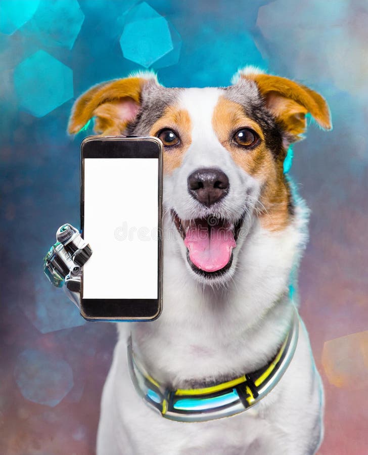 Dog Talking on a Smartphone with a Blank Screen Stock Illustration ...