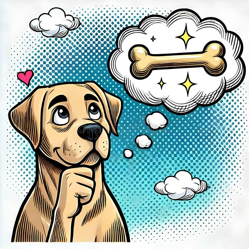 A Dog Thinking about Eating a Bone Stock Illustration - Illustration of ...