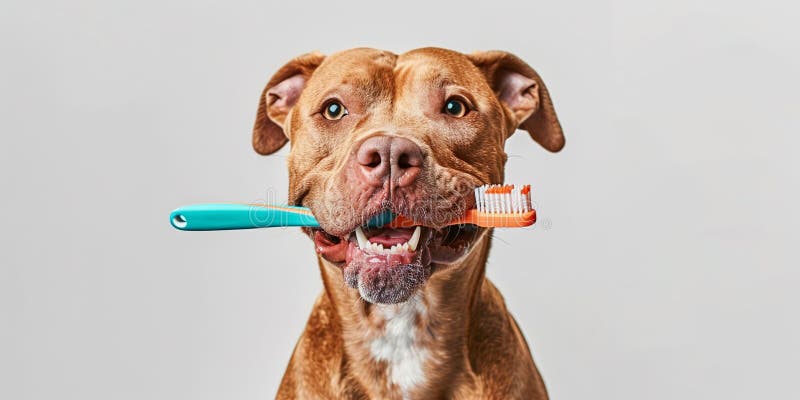 A Dog with a Toothbrush in His Teeth Stock Image - Image of health ...