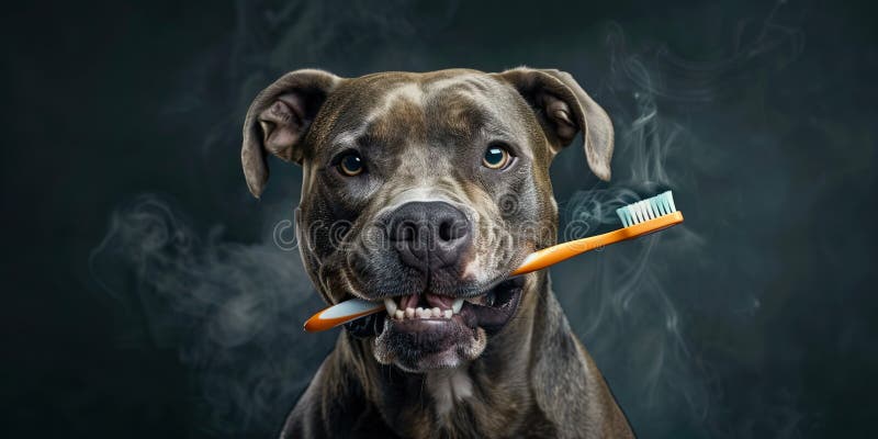 A Dog with a Toothbrush in His Teeth Stock Photo - Image of toothbrush ...
