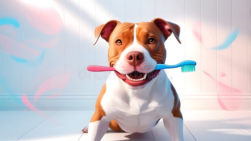 A Dog with a Toothbrush in His Teeth Stock Image - Image of mouth ...