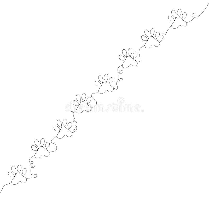 Dog Tracks on White Background Continuous Line, Vector Illustration ...