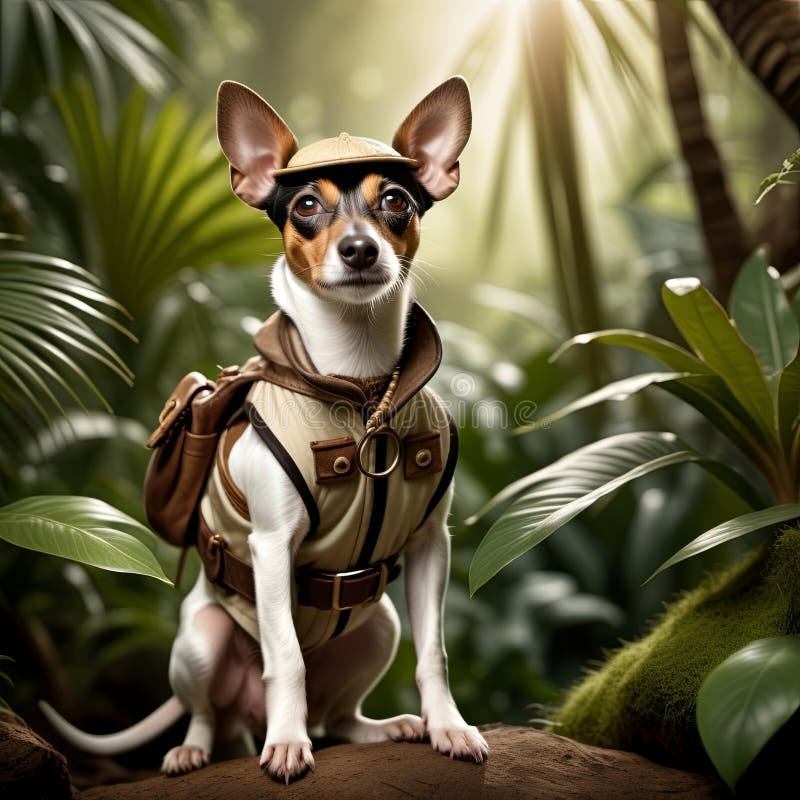 The Dog is a Traveler, a Jungle Explorer. Stock Illustration ...