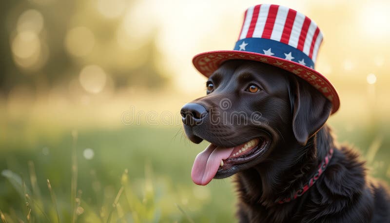 Dog in Uncle Sam Hat Outdoors on a Sunny Day Stock Illustration ...
