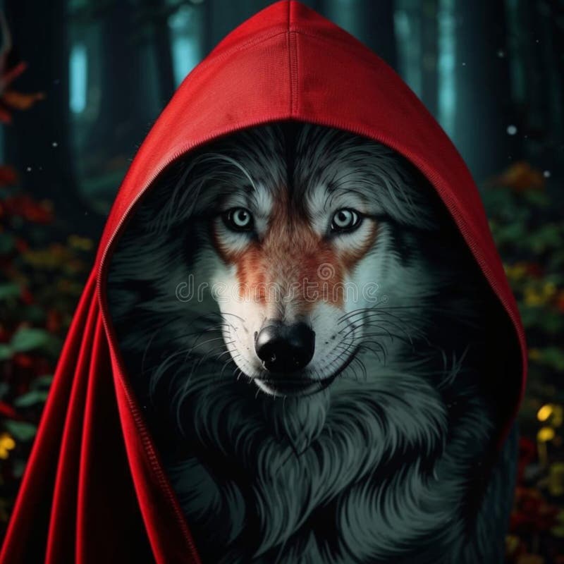 A Dog Under a Red Cape Sits in the Forest. Stock Image - Image of cute ...