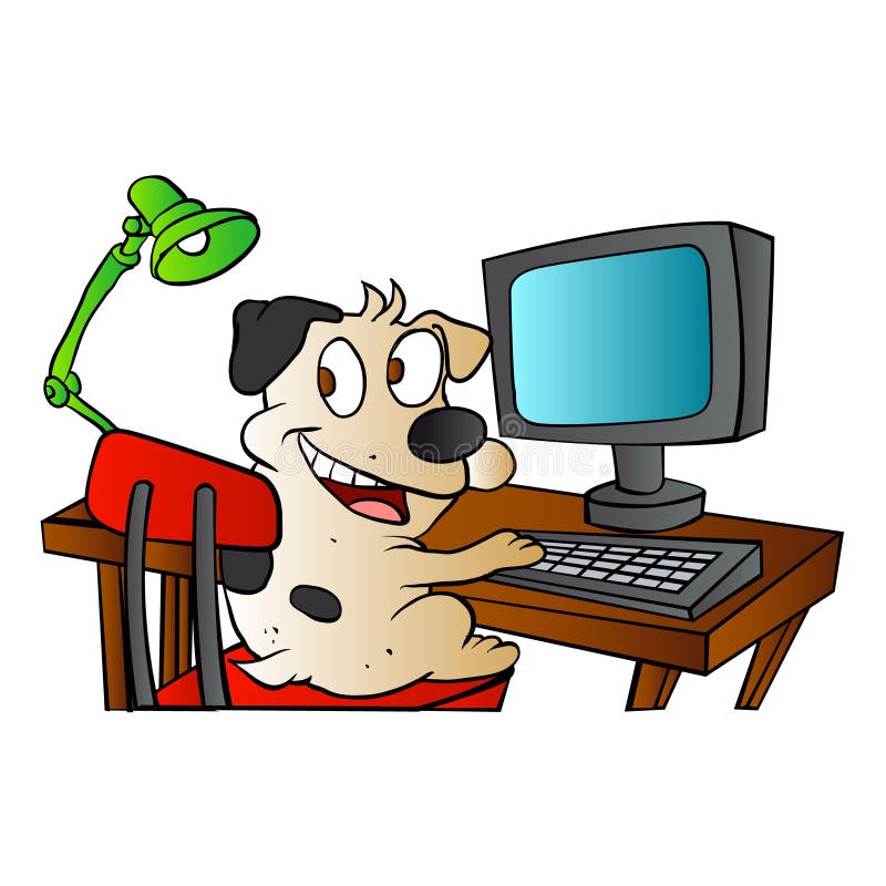 Dog Using a Computer, stock vector. Illustration of color - 72169258