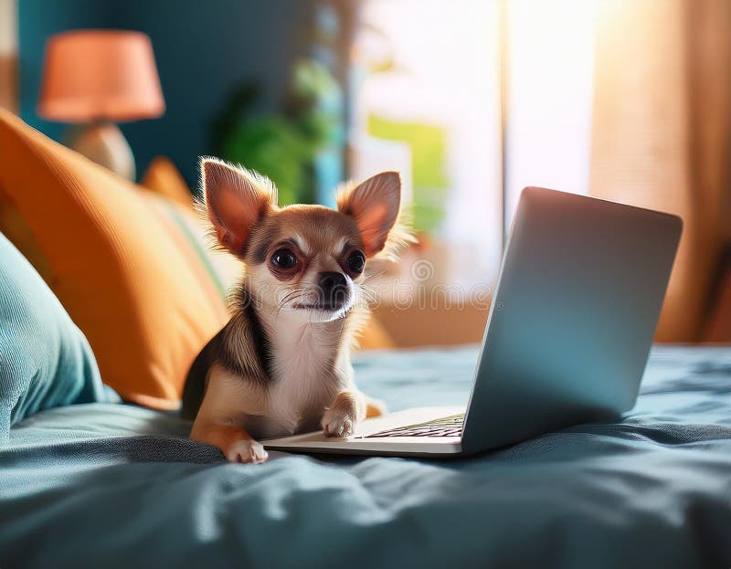 Dog using laptop computer stock photo. Image of technology - 357267390