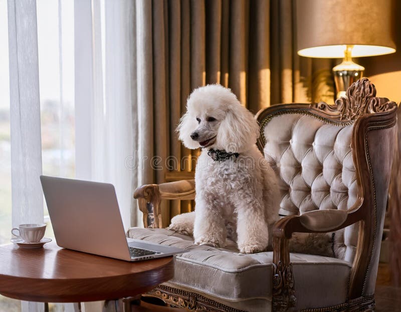 Dog using laptop computer stock photo. Image of technology - 357267458