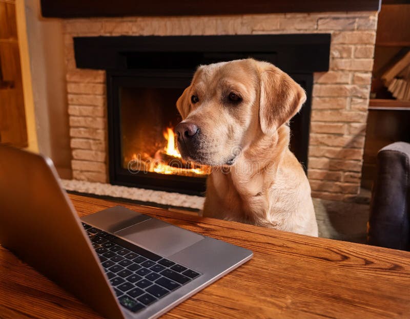 Dog using laptop computer stock photo. Image of computer - 357311750